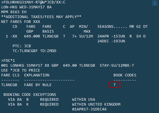 RBD Booking Class (Record 6)