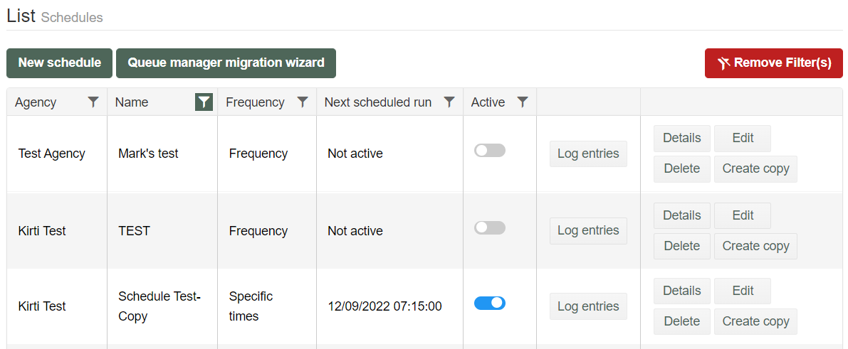 Schedules: View and Sort