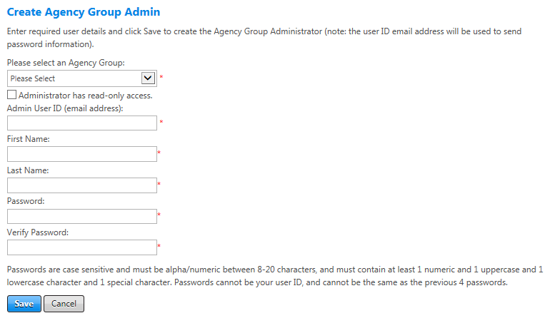 Create Agency Group Administrator