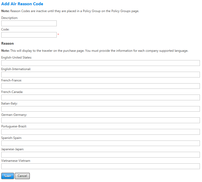 Air, Car, and Hotel Reason Codes