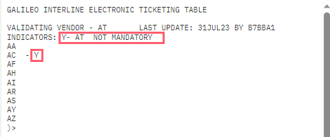 E-ticket interline agreement table