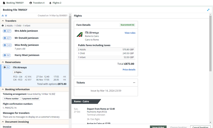 Viewing a booking file in graphical view