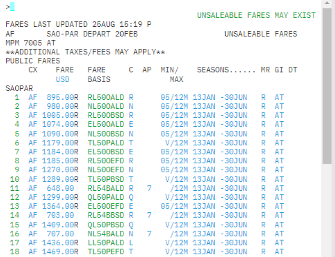 Fare display search qualifiers