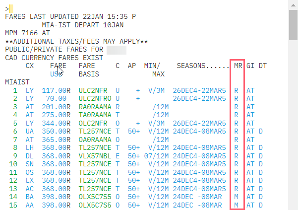 International fare display