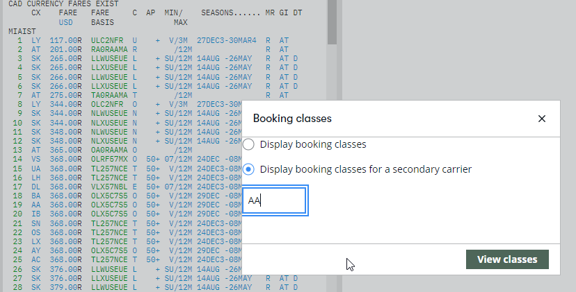 International fare display