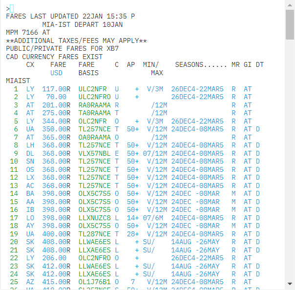 International fare display