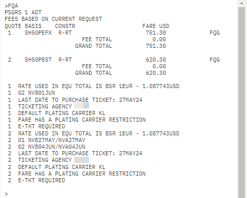 Fare quote alternative