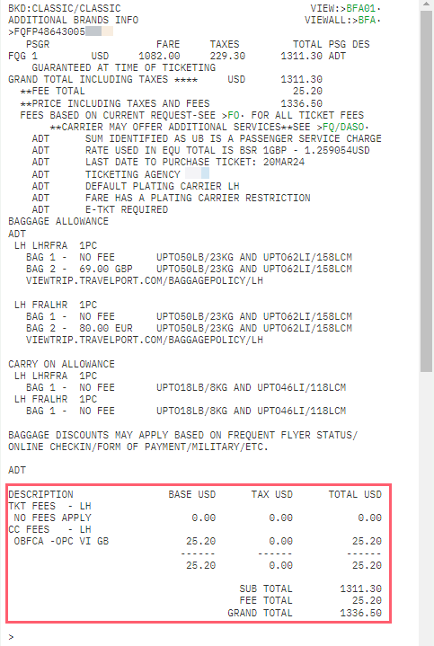 Fare quote with 8-digit BIN